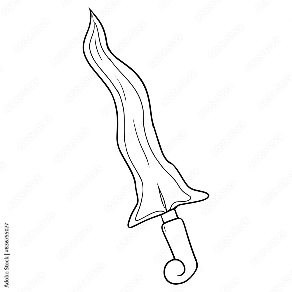 keris traditional weapon Indonesia illustration hand drawn outline ...