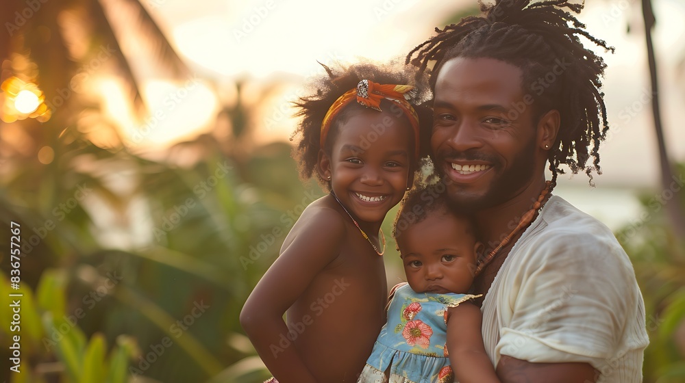 Jamaican family. Jamaica. Families of the World. A happy father smiles ...