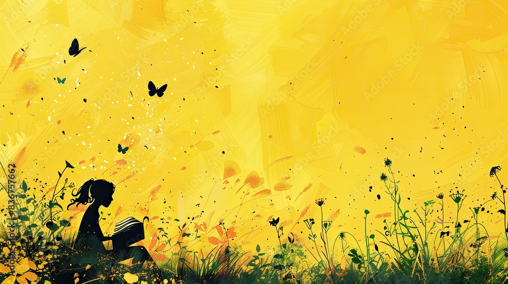 Vibrant Story Poster Illustration with Yellow Background, Capturing ...