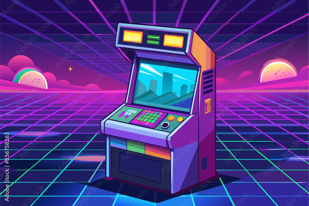 old arcade machine with a retro style screen, Vaporwave arcade cabinet ...