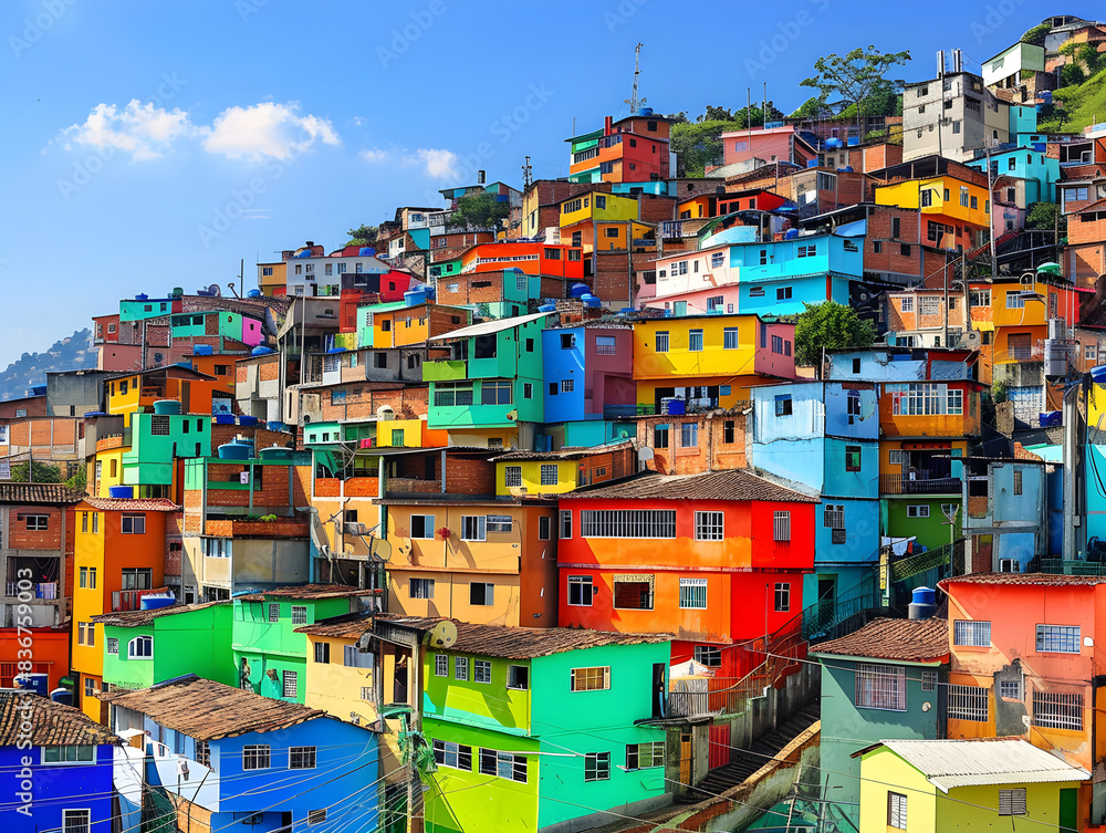 Foto de Colorful buildings stacked on the hillside of a Brazilian ...