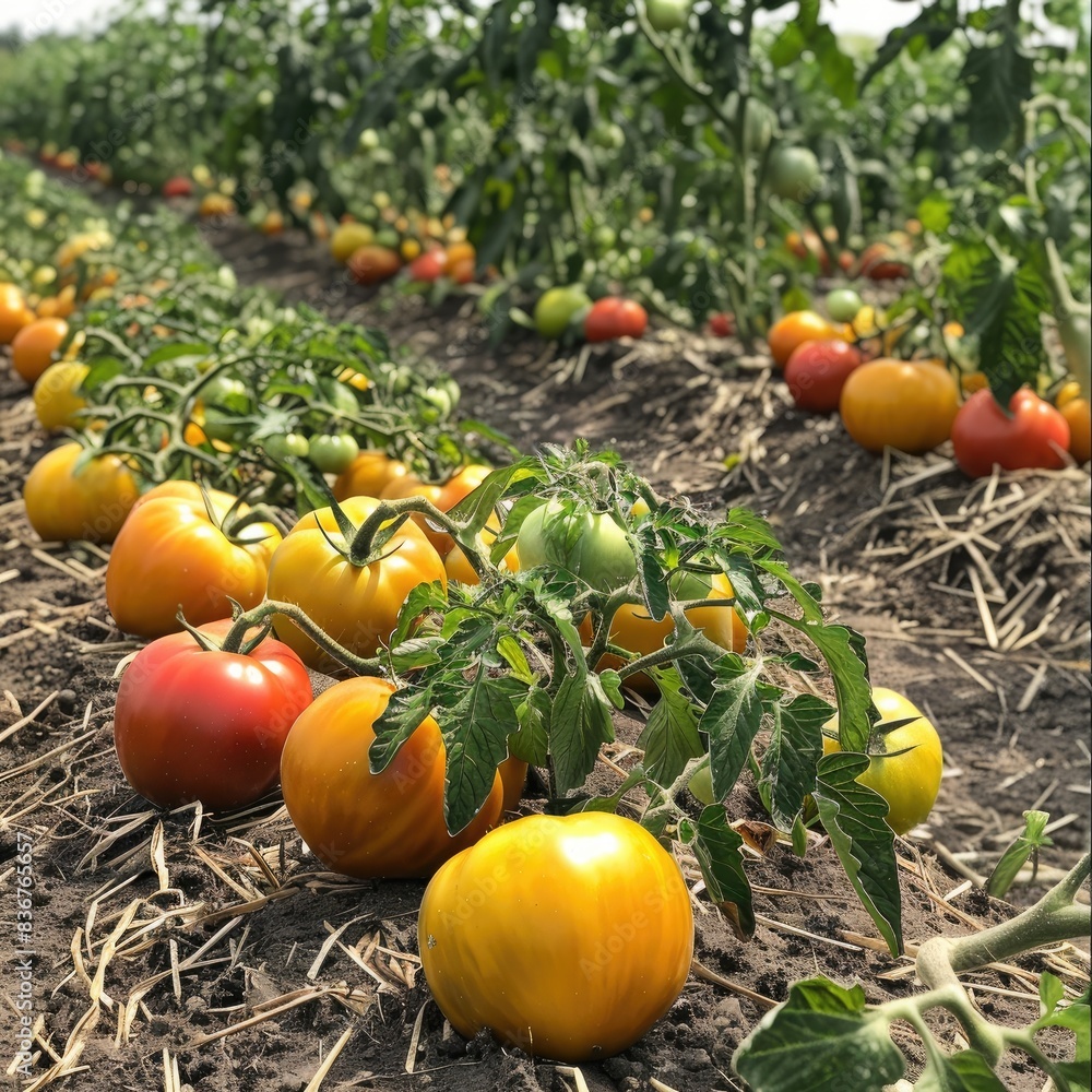 Bountiful Tomato Plants in an Open Field Featuring a Vibrant Mix of ...