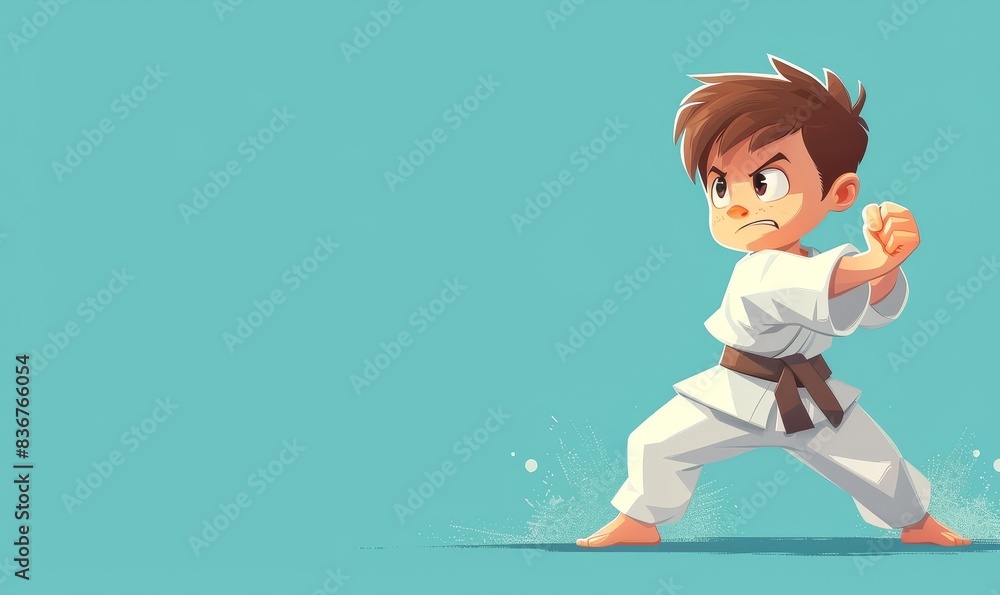 cartoon style young martial arts player boy in challenge pose for ...
