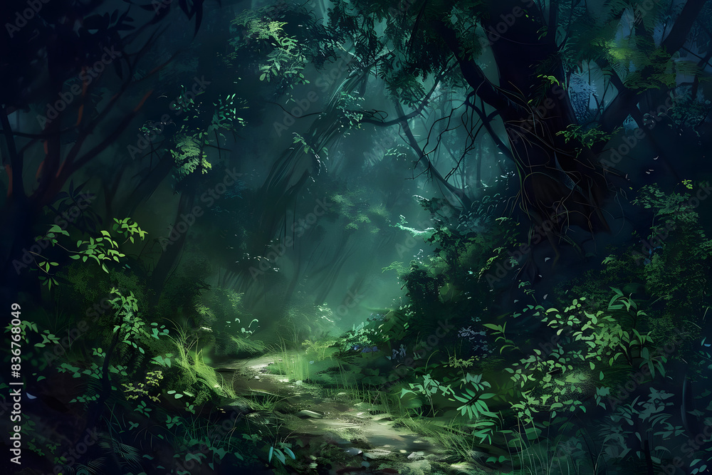 in the dimly lit forest, a hidden path guides you towards safety and ...