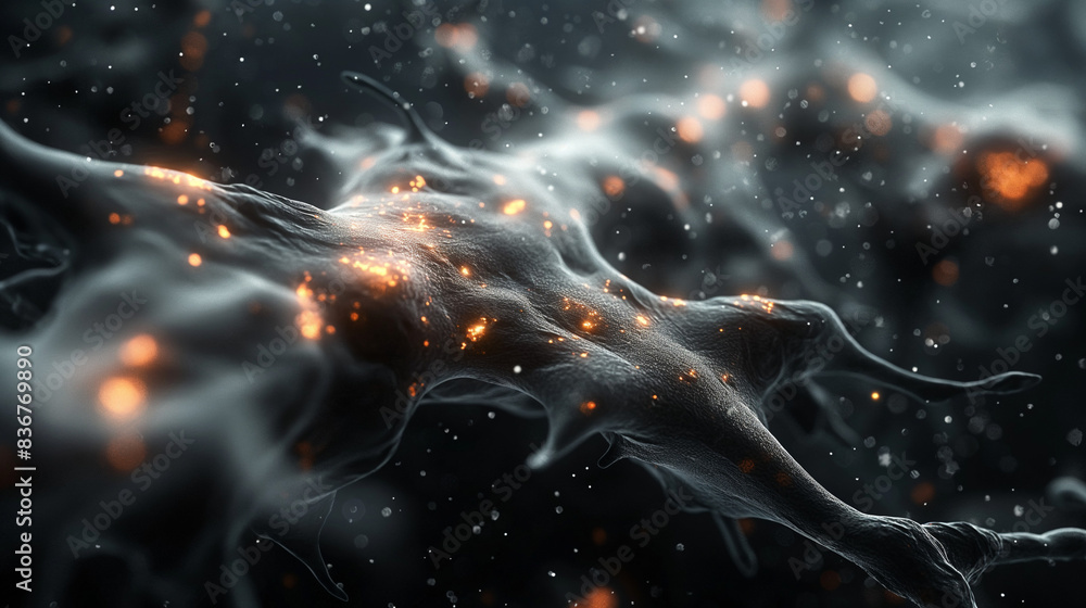 Neuron cell close-up view - 3d rendered image of Neuron cell on black ... Neuron cell close-up view - 3d rendered image of Neuron cell on black ...