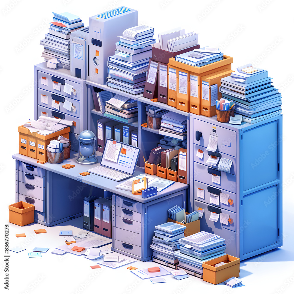 ภาพประกอบสต็อก overflowing file cabinets with stacks of papers and ...