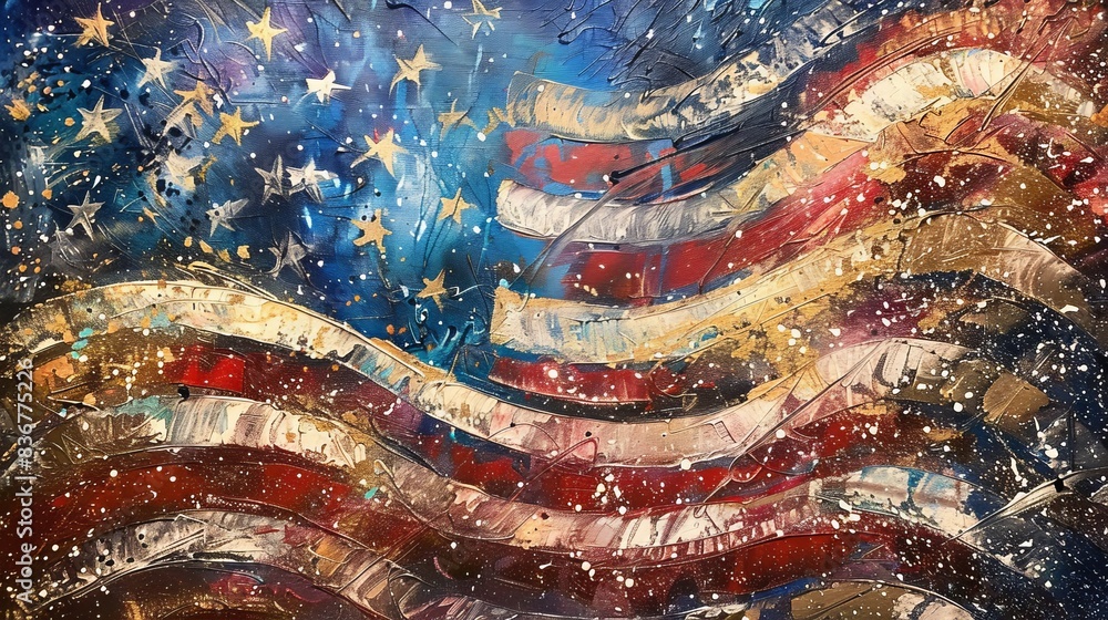 Patriotic abstract painting of the American flag with vibrant colors ...