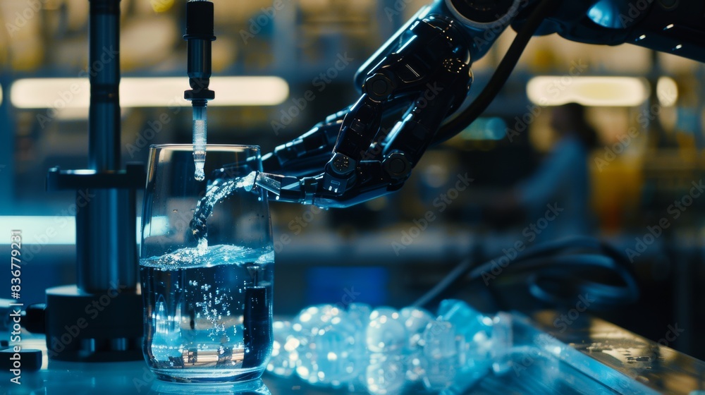 Robotic arm pouring water into a glass, showcasing advanced technology ...