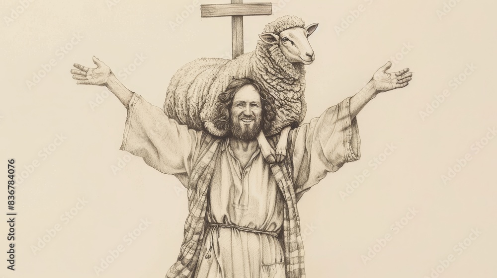 The Parable of the Lost Sheep: Shepherd Joyfully Carrying Sheep on ...
