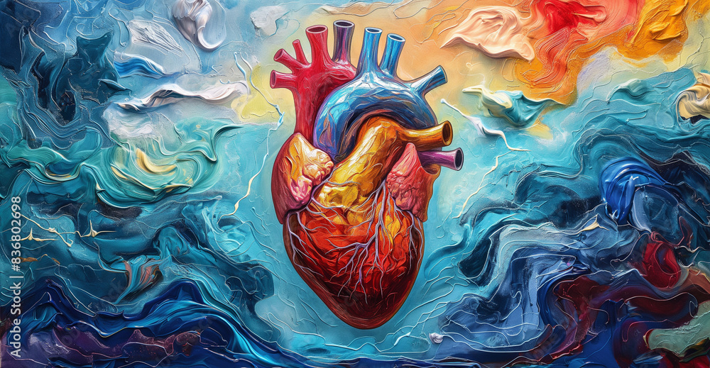 illustration with the human heart in space, the importance of the human ...