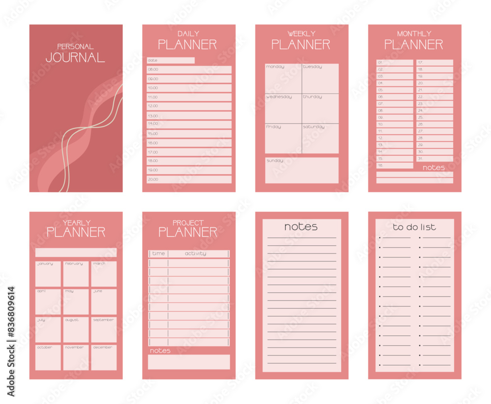 Planner template set, personal journal layouts, daily, weekly, monthly ...