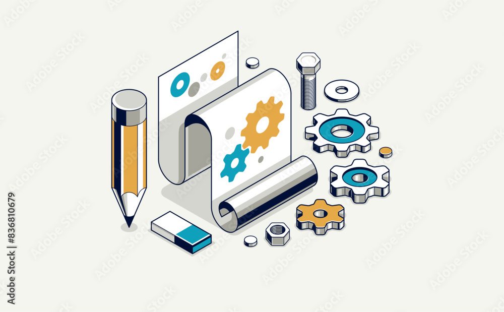 Mechanical engineering project concept, engine draft plan drawing ...