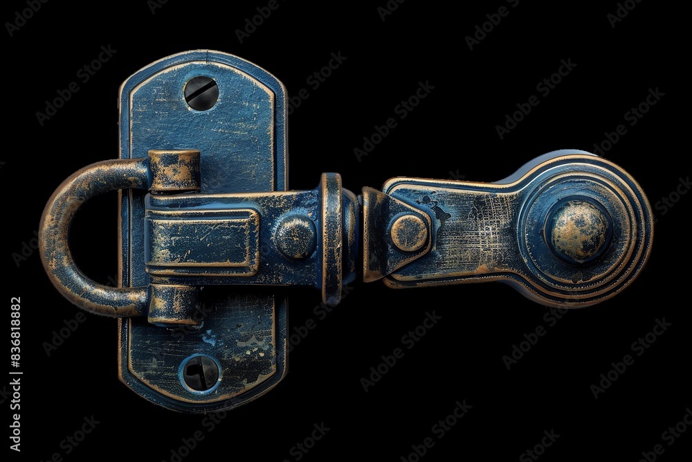 High-resolution image of a vintage metal latch with intricate details ...