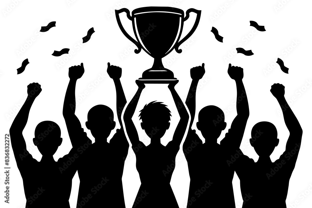 silhouette of team holding trophy cup, symbol of achievement and ...