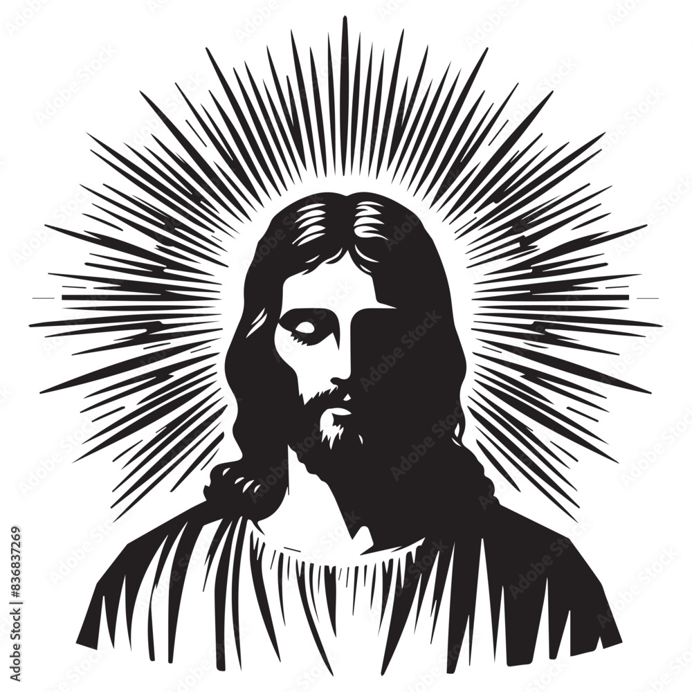 Jesus silhouette. Jesus is isolated on a white background. Jesus' face ...