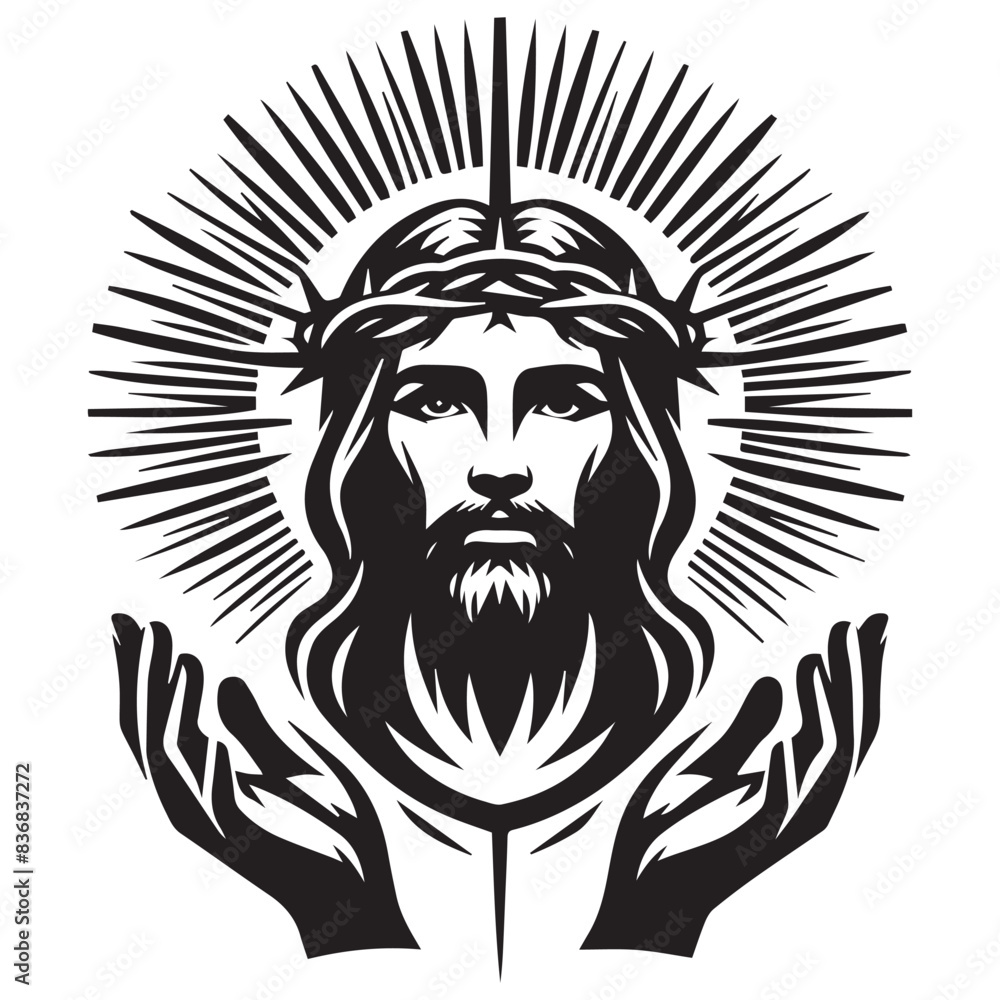 Jesus silhouette. Jesus is isolated on a white background. Jesus' face ...