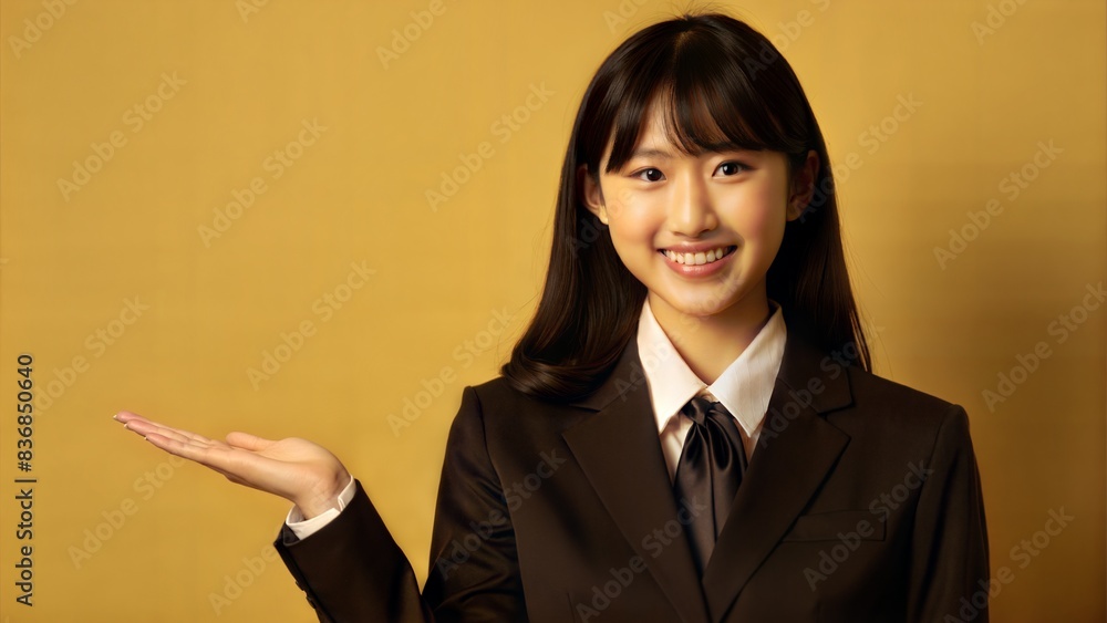 Foto de beautiful Japanese model girl wearing office uniform smiling ...
