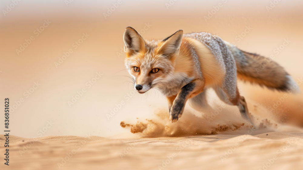 Desert Fox in Motion. A realistic photo of a desert fox running across ...