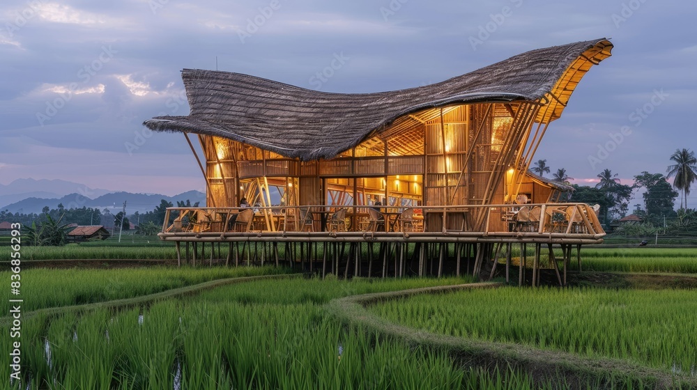 Bamboo in a rice field, Southeast Asia, providing a unique and relaxing ...
