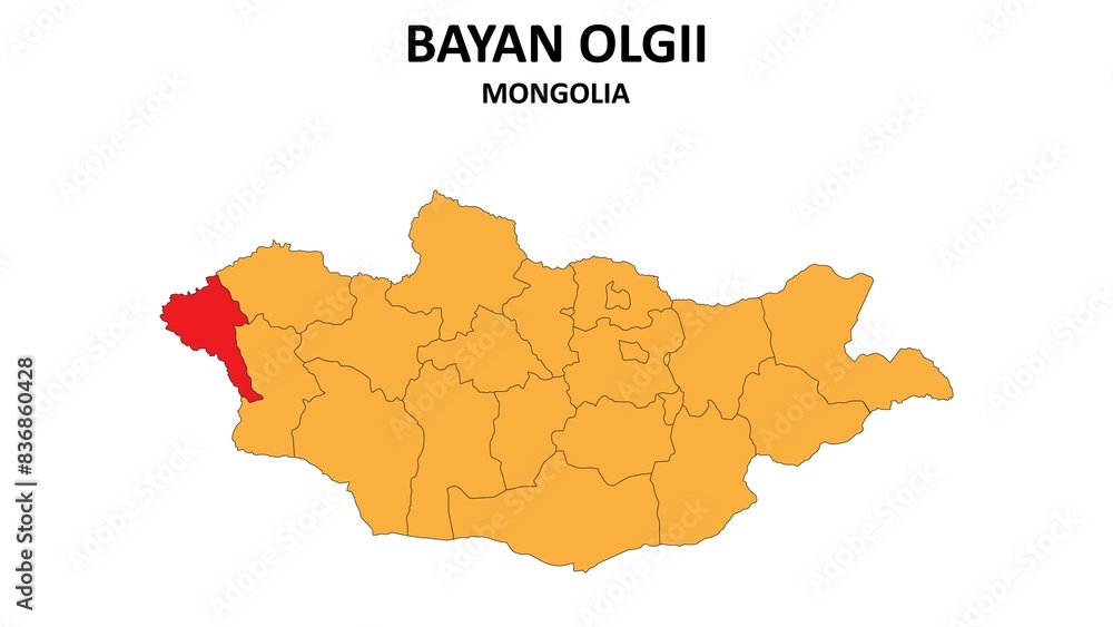 Bayan Olgii Map in Mongolia. Vector Map of Mongolia. Regions map of ...