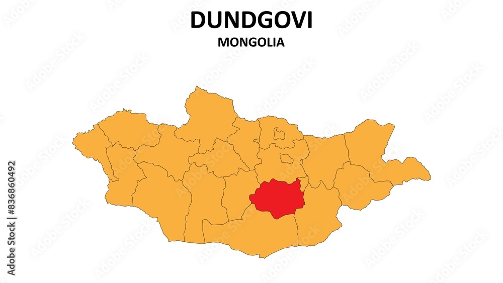 Dundgovi Map in Mongolia. Vector Map of Mongolia. Regions map of ...