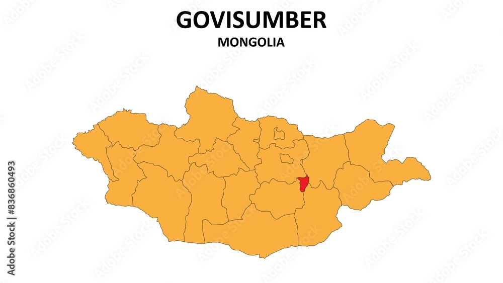 Govisumber Map in Mongolia. Vector Map of Mongolia. Regions map of ...