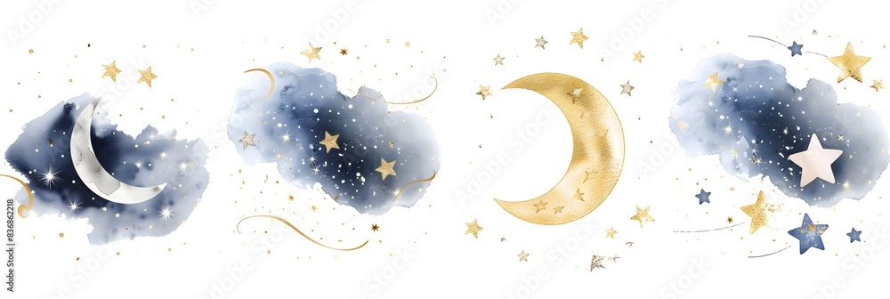 Four different types of crescent moons are shown in a row. The first ...