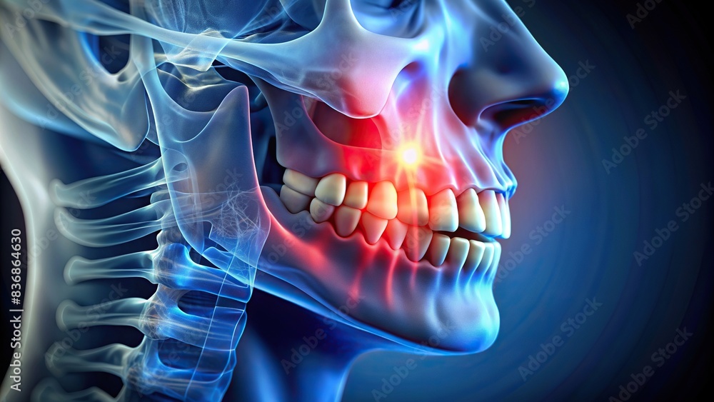 Close up of painful temporomandibular joint , jaw pain, TMJ disorder ...