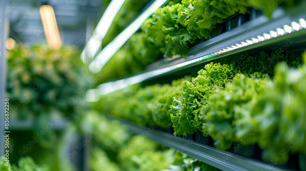 Details of Vertical farm facility, showcasing rows of leafy greens and ...