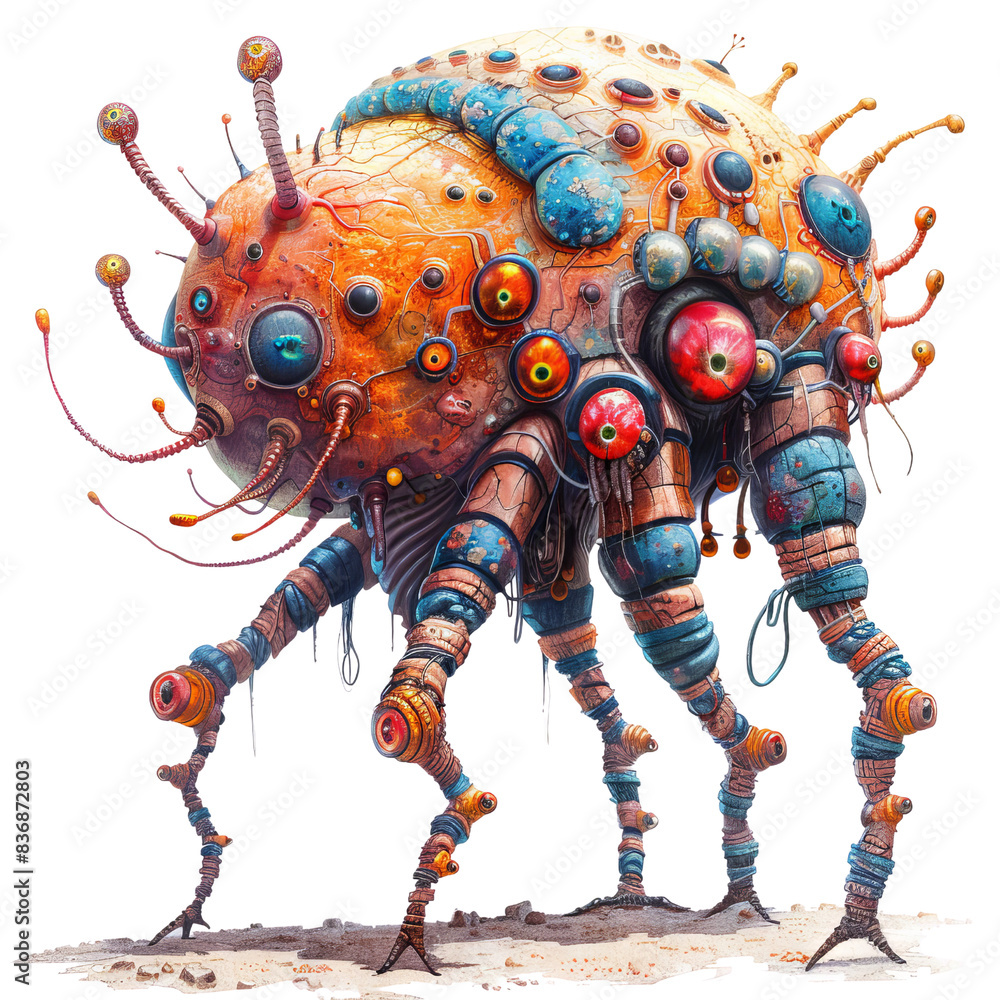 Colorful, detailed illustration of a futuristic, alien insect creature ...