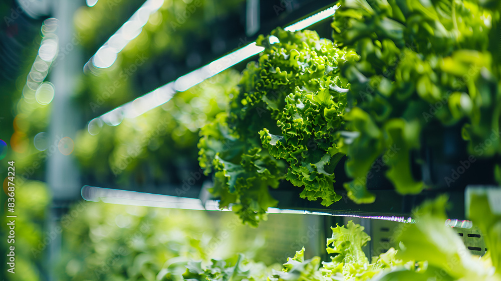 Details of Vertical farm facility, showcasing rows of leafy greens and ...