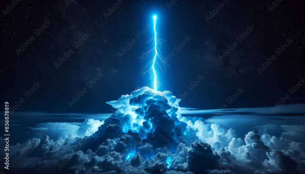 Blue Jet lightning phenomenon in the upper atmosphere, powerful blue ...