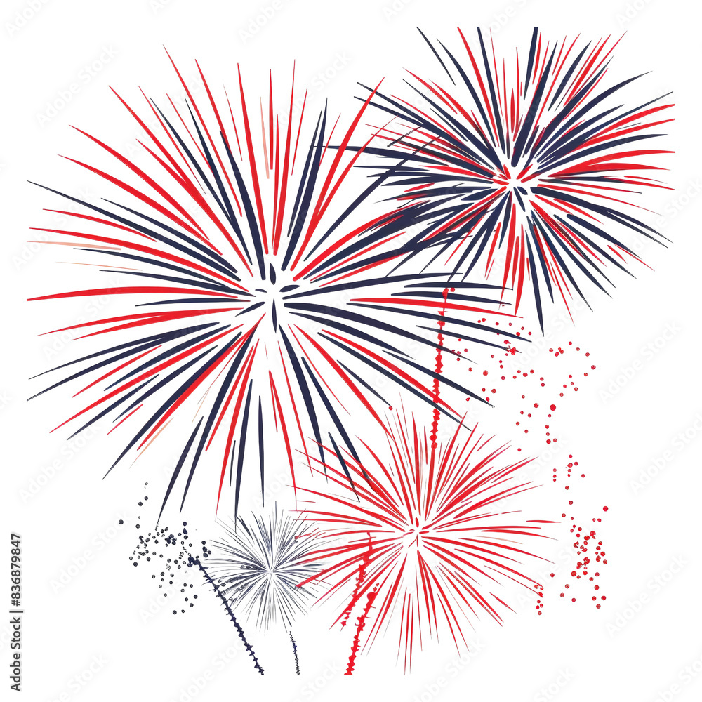 Vibrant red and blue American color fireworks burst in the night sky ...