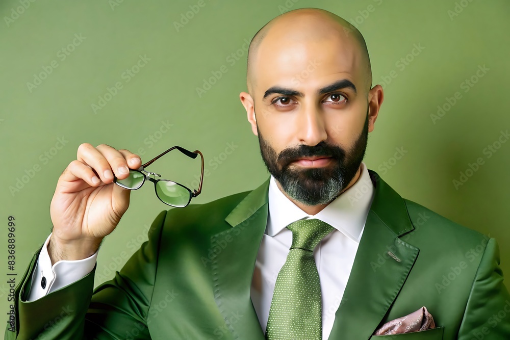 Middle Eastern man with a shaved head and a neatly trimmed goatee ...