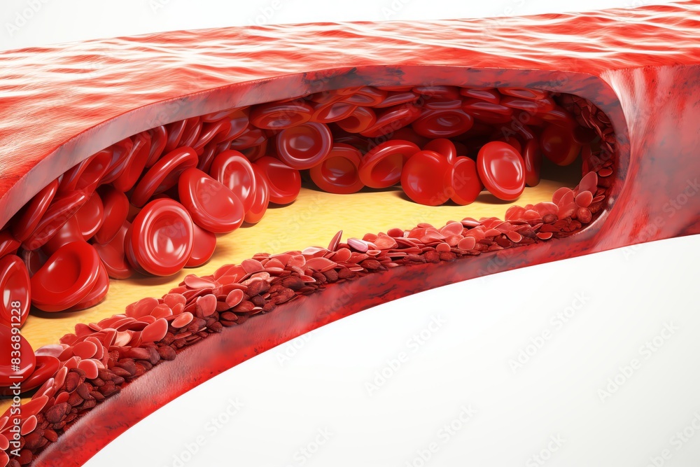 Cross-section illustration of a blood vessel showing red blood cells ...