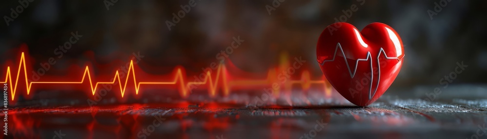 Lifeline An intense red heart and vivid ECG signal against a shadowy ...
