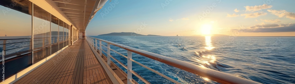 Maritime Escape The deck of a luxurious cruise ship, with a stunning ...