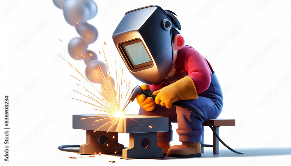 3D caricature animation: Energetic welder with exaggerated features ...