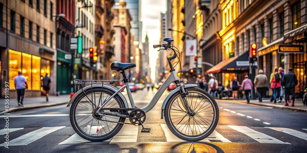 E bike parked on a busy street in New York City , E bike, city, transportation, urban, New York ...