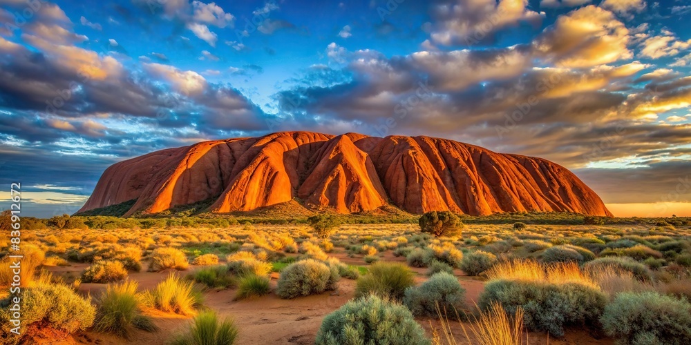 Majestic Uluru (Ayers Rock) in the Australian outback, with play of ...