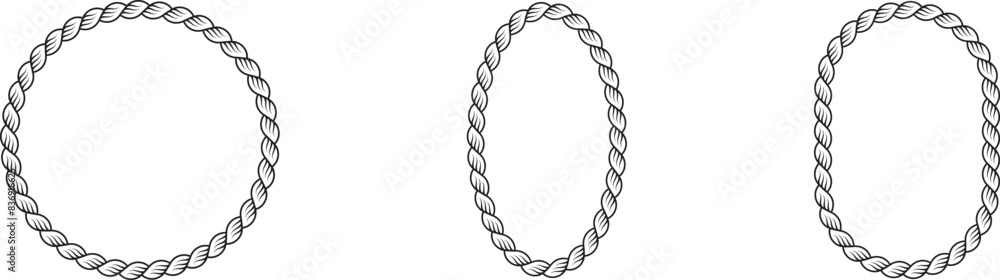 Set of Braided Rope frames Borders of different geometric shapes. round ...