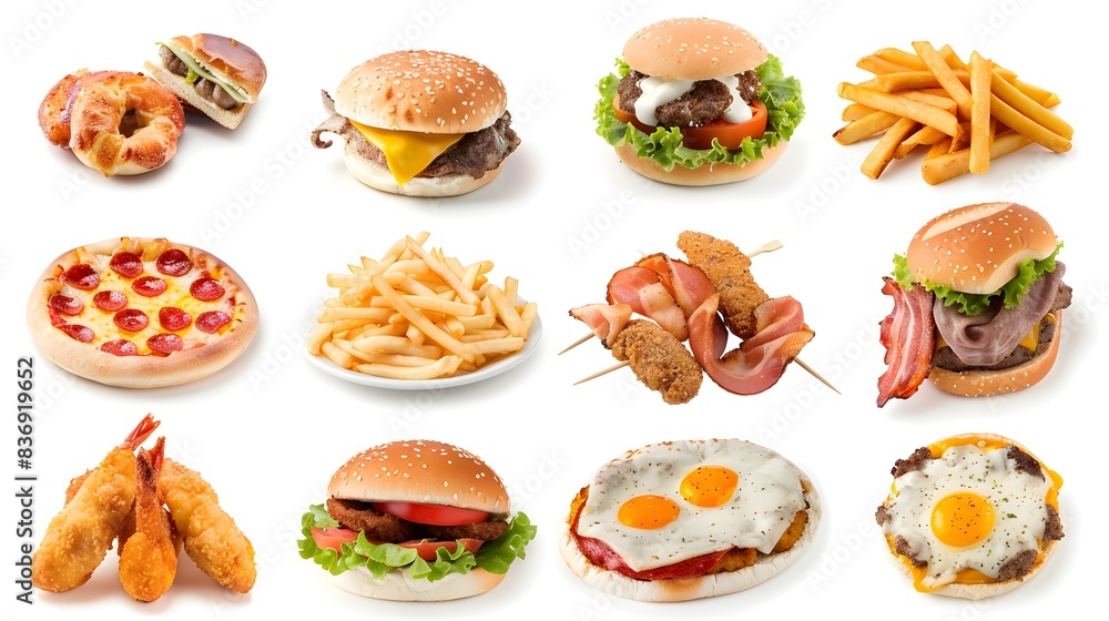 All Fast Food collection set, isolated on white background. Fried ...