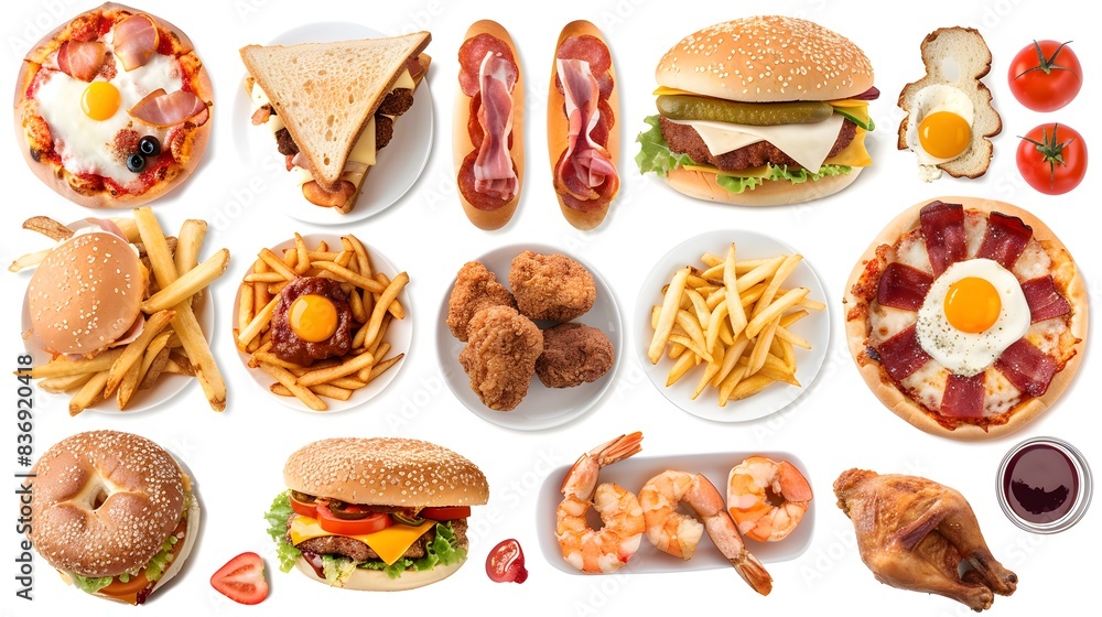 All Fast Food collection set, isolated on white background. Fried ...