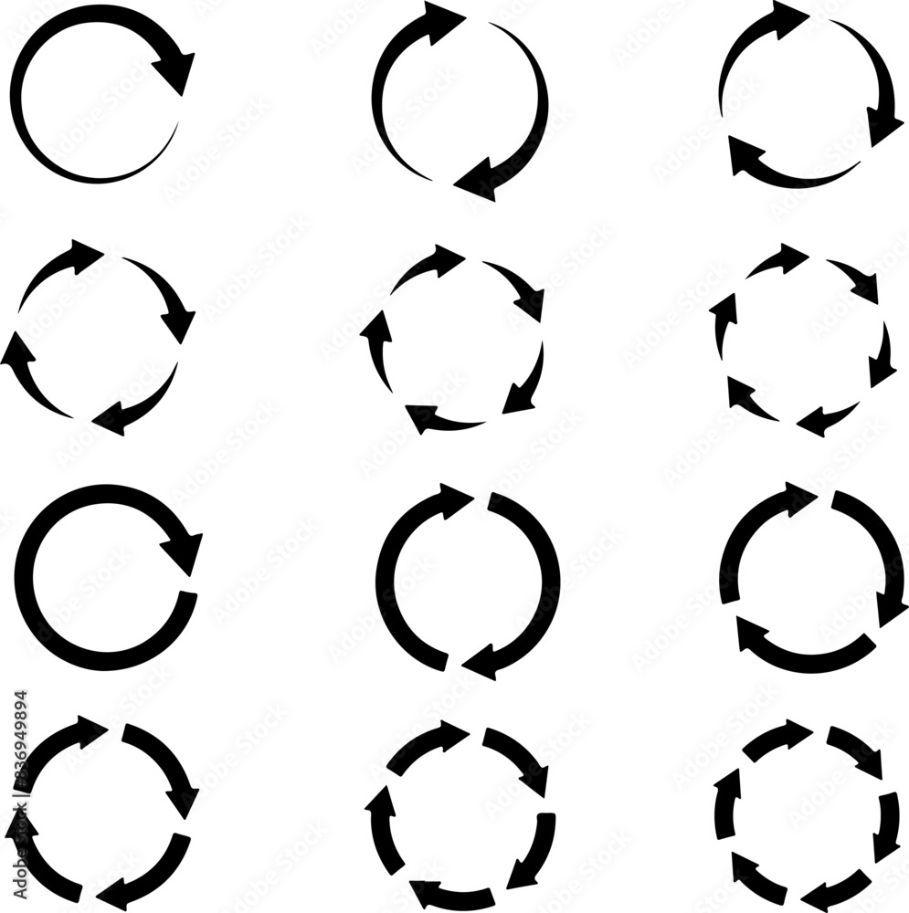Icon set of spinning rotating arrows. Circular round icons for ...