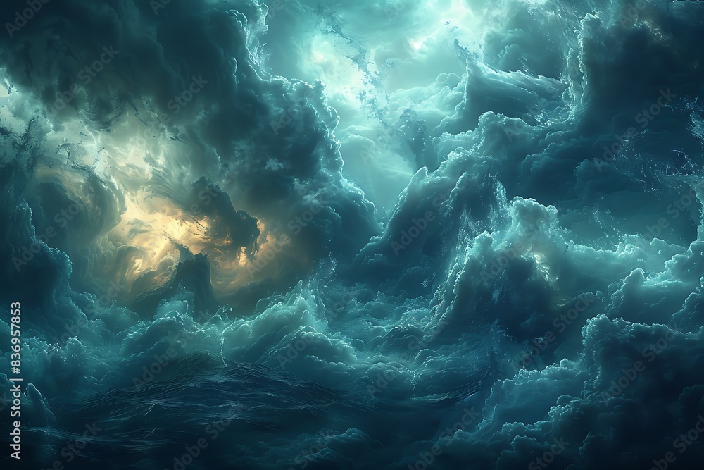 Black dark greenish blue dramatic night sky. Gloomy ominous storm rain ...