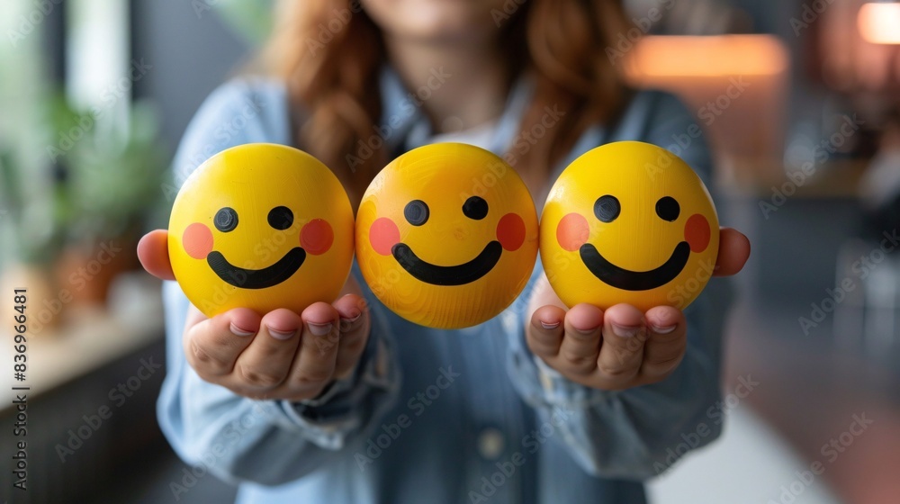 Person Holding Three Yellow Smiley Face Balls in Hands, Close-Up Shot ...
