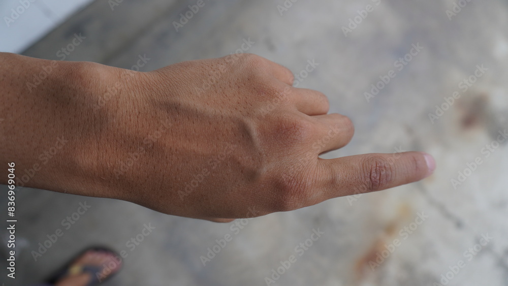 A series of hand gestures showing fingers counting from 1 to 5 and a ...