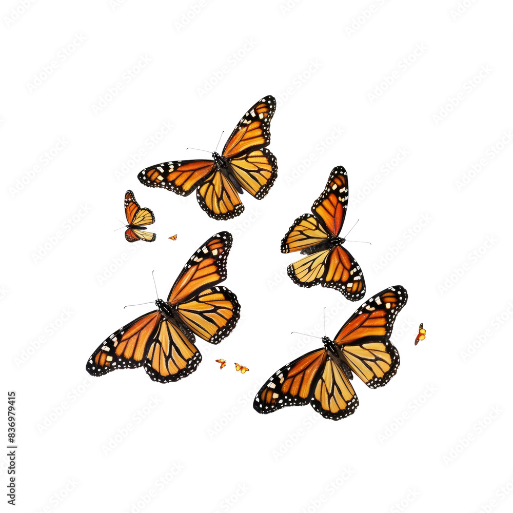 Three Monarch Butterflies Gracefully Fluttering, Their Colors Vivid ...