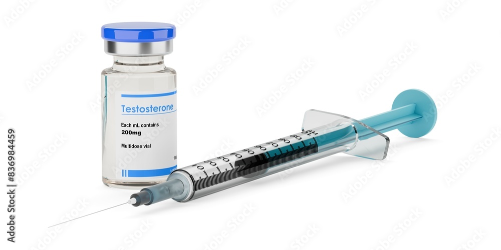 Testosterone steroid vial with syringe on white background, the most ...