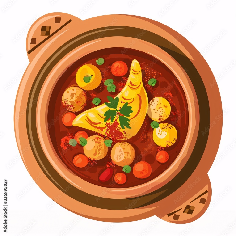 Colorful Cartoon Tagine Dish Top View Isolated on White Background ...